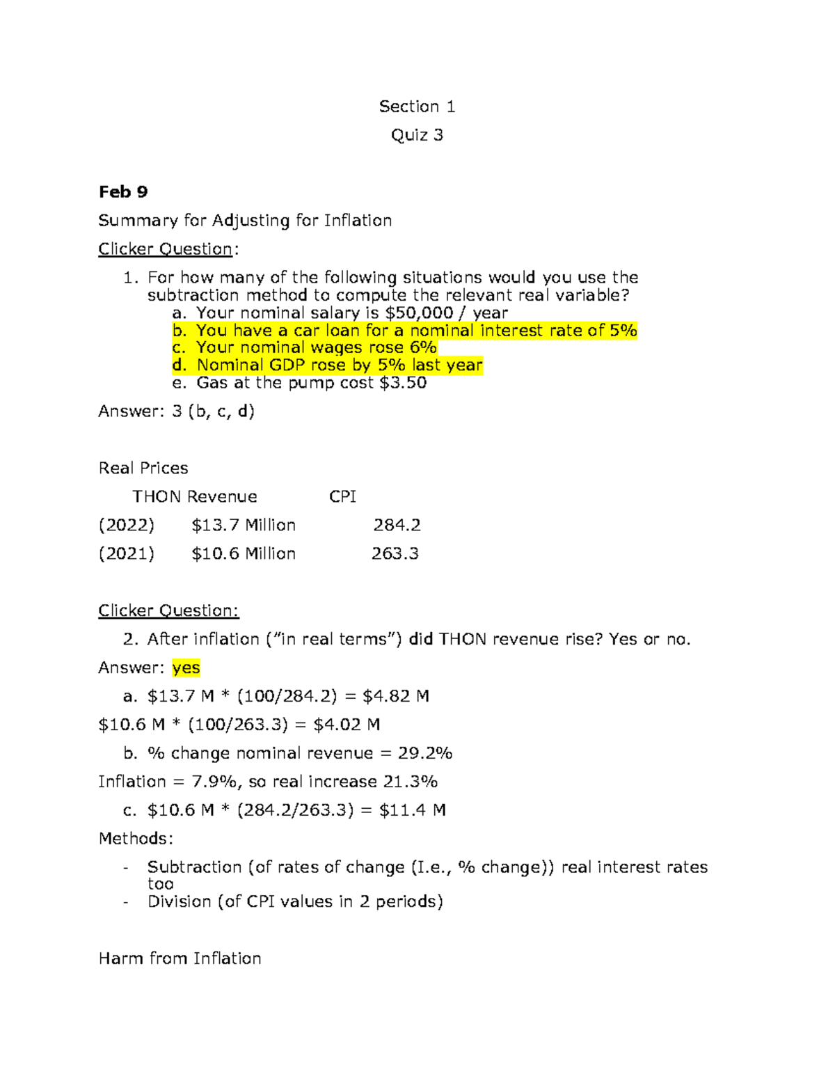 Macroeconomics (Quiz 3 pt. 1) - Section 1 Quiz 3 Feb 9 Summary for ...