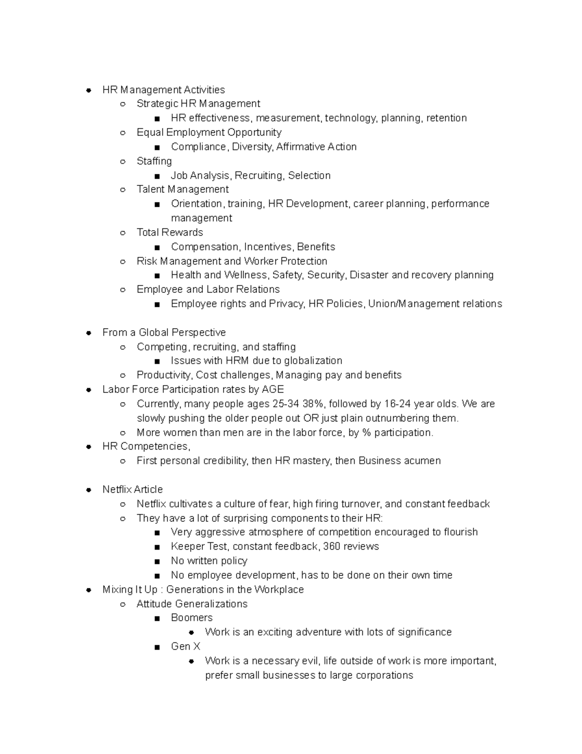 Class Notes Human Resources - HR Management Activities Strategic HR ...