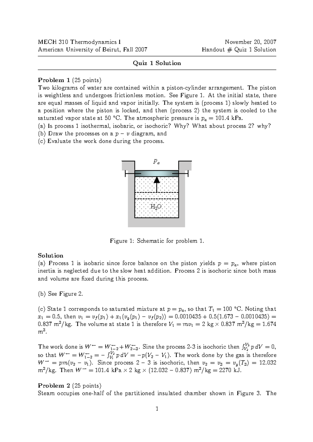 Quiz1 07 solution - Its an exam and a good practice - MECH 310 ...