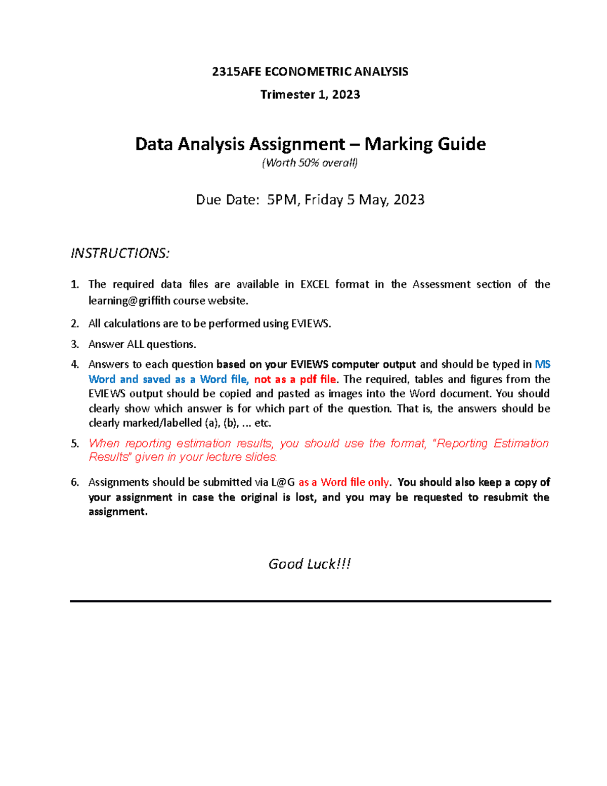 Marking Guide for Data Analysis Project 2315AFE T1 2023-1 - 2315AFE ...