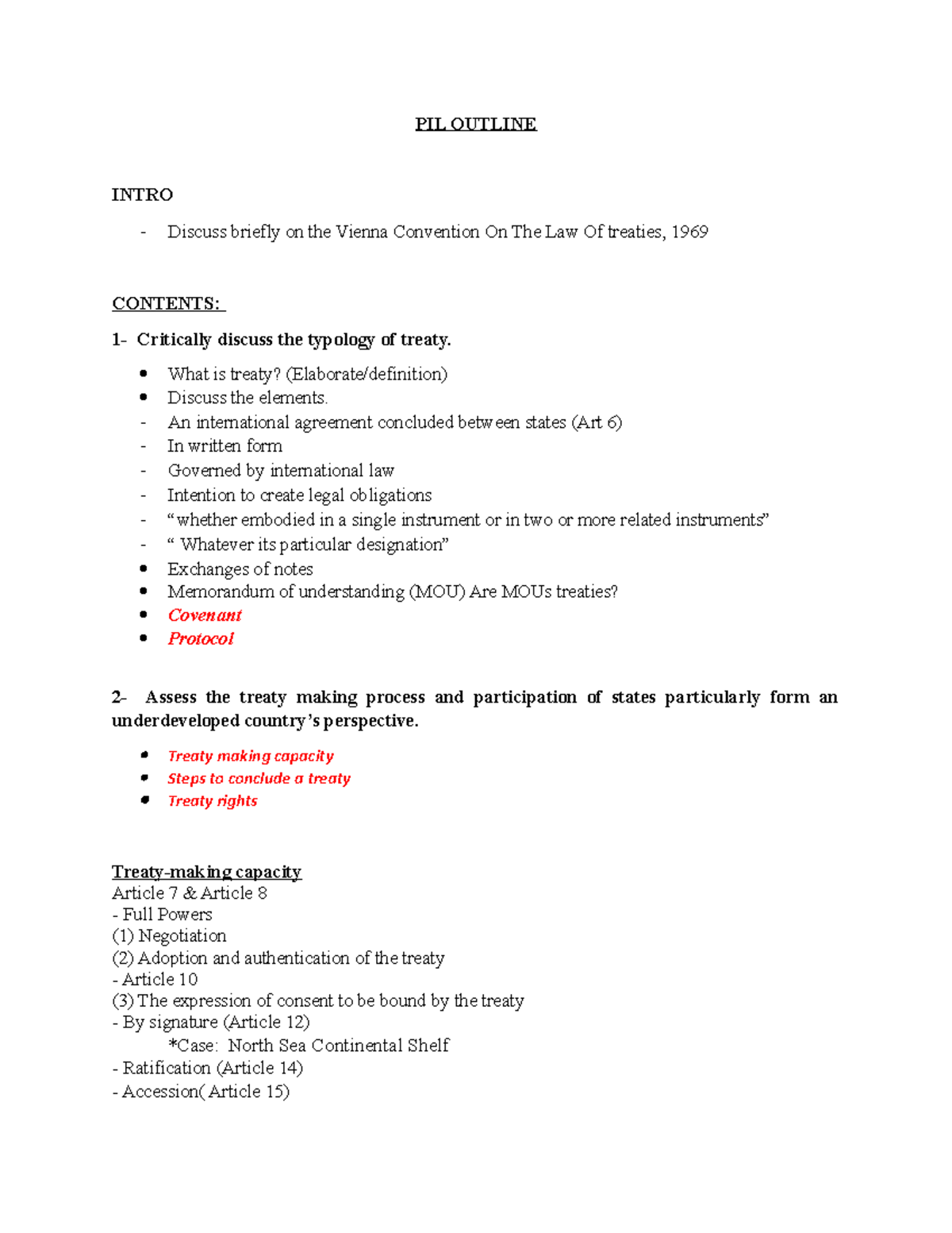 treaty making process and etc - PIL OUTLINE INTRO Discuss briefly on ...