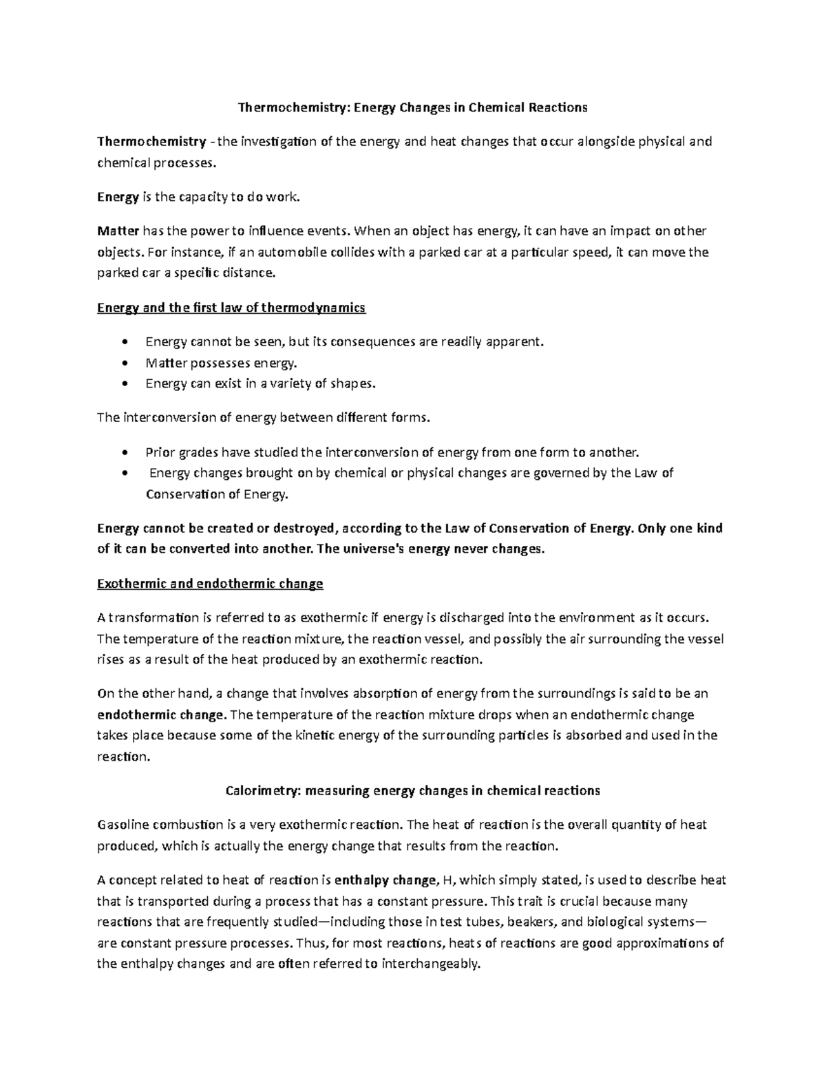Thermochemistry Lectureee - Thermochemistry: Energy Changes in Chemical ...