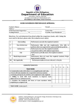 Work Immersion Daily Log Daily Activities - Work Immersion Daily Work ...