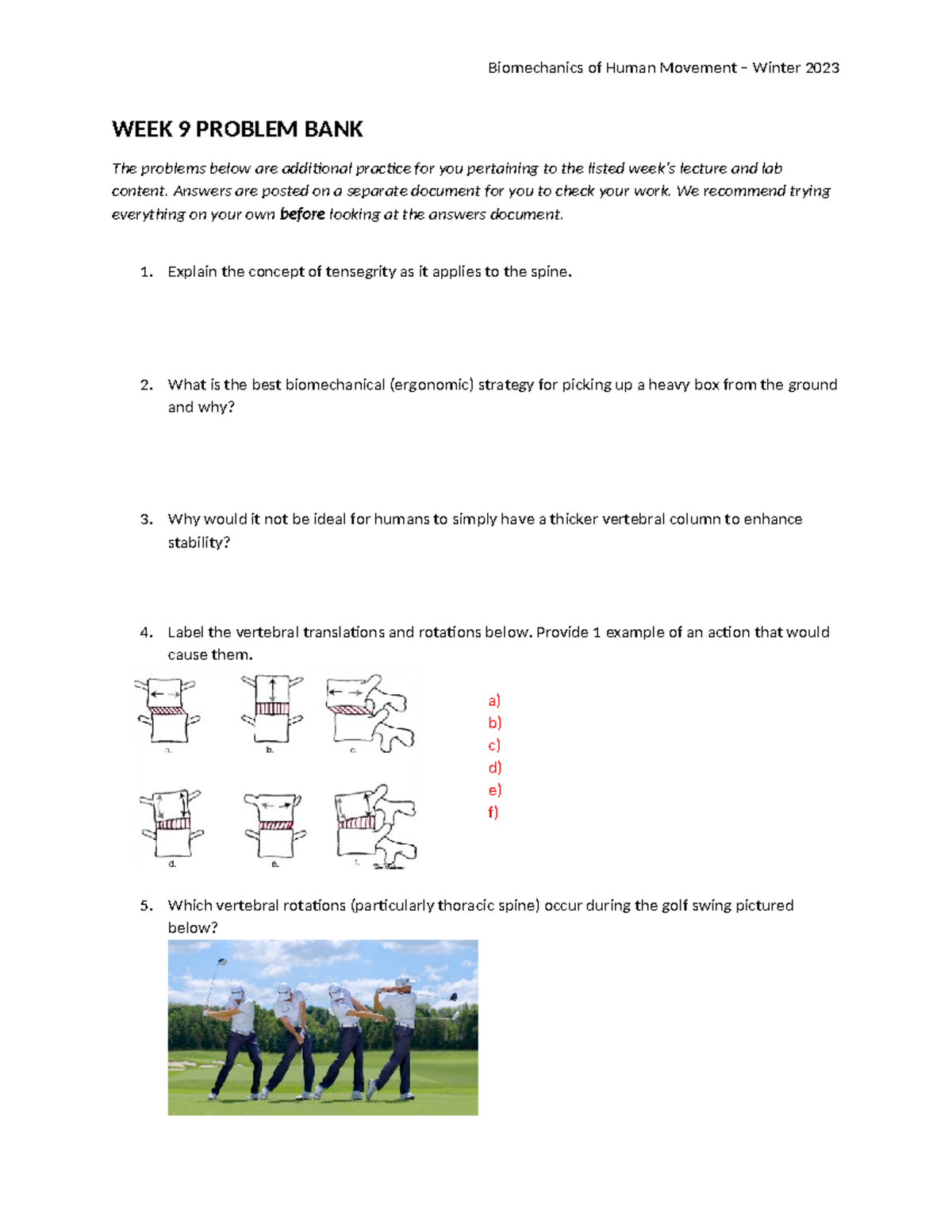 Problem Bank W 9 - Biomechanics of Human Movement – Winter 2023 WEEK 9 ...