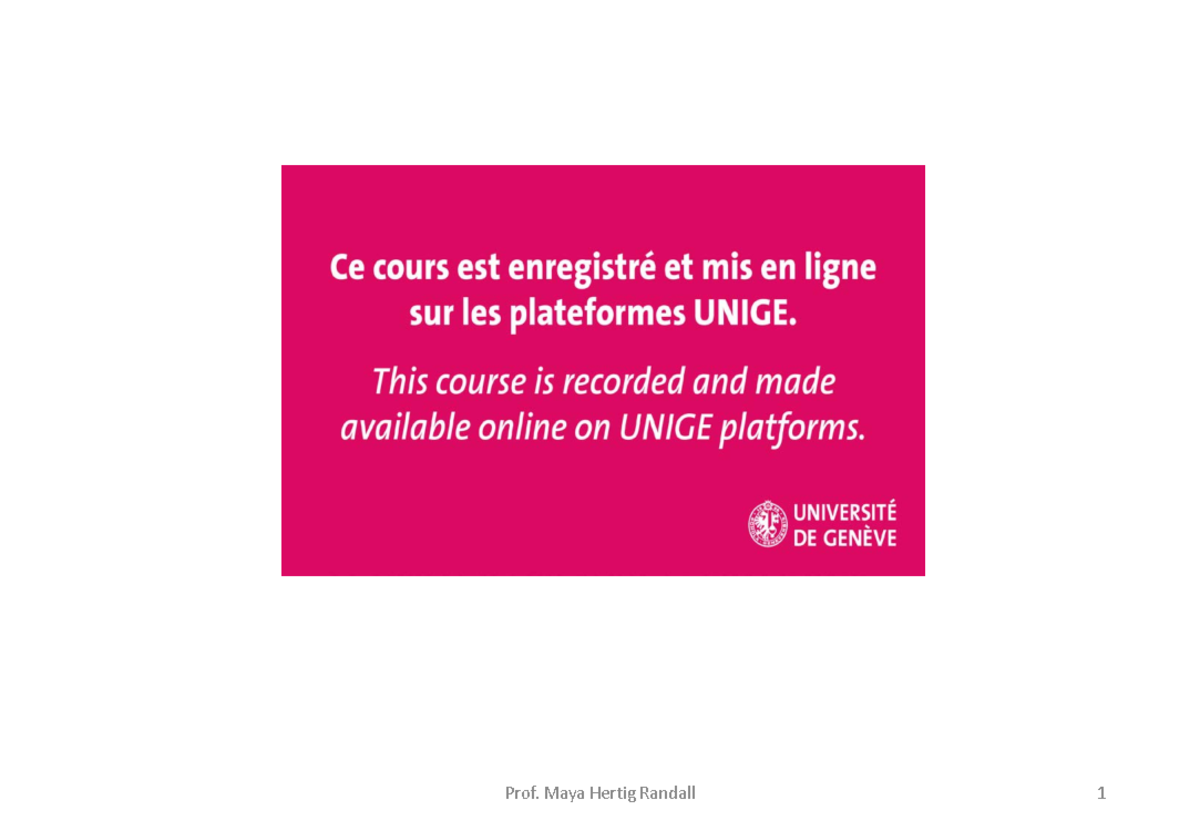 Cours 1 Présentation, notion et catégories - Prof. Maya Hertig Randall ...