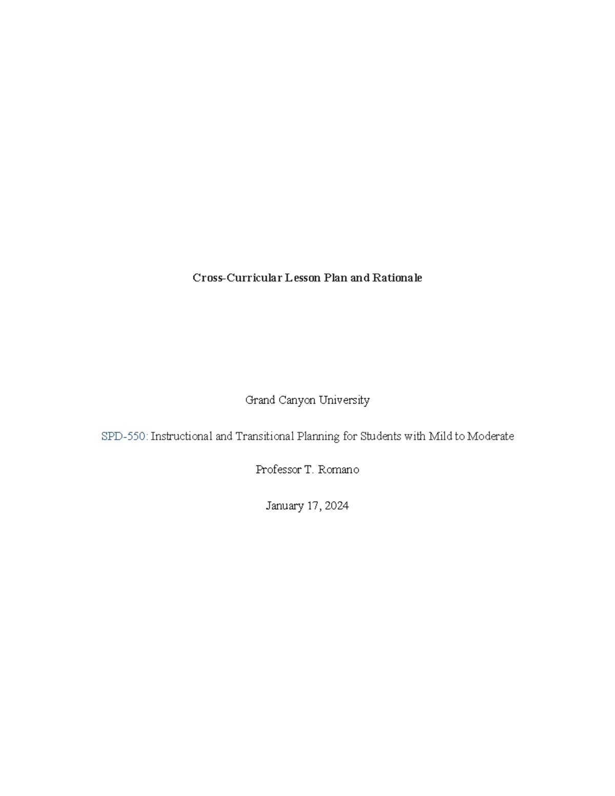 SPD550 Resource Teacher Know-How - Cross-Curricular Lesson Plan and ...