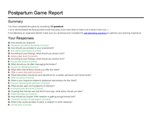 Prenatal game report - Simulation - Prenatal Game Report Summary You ...