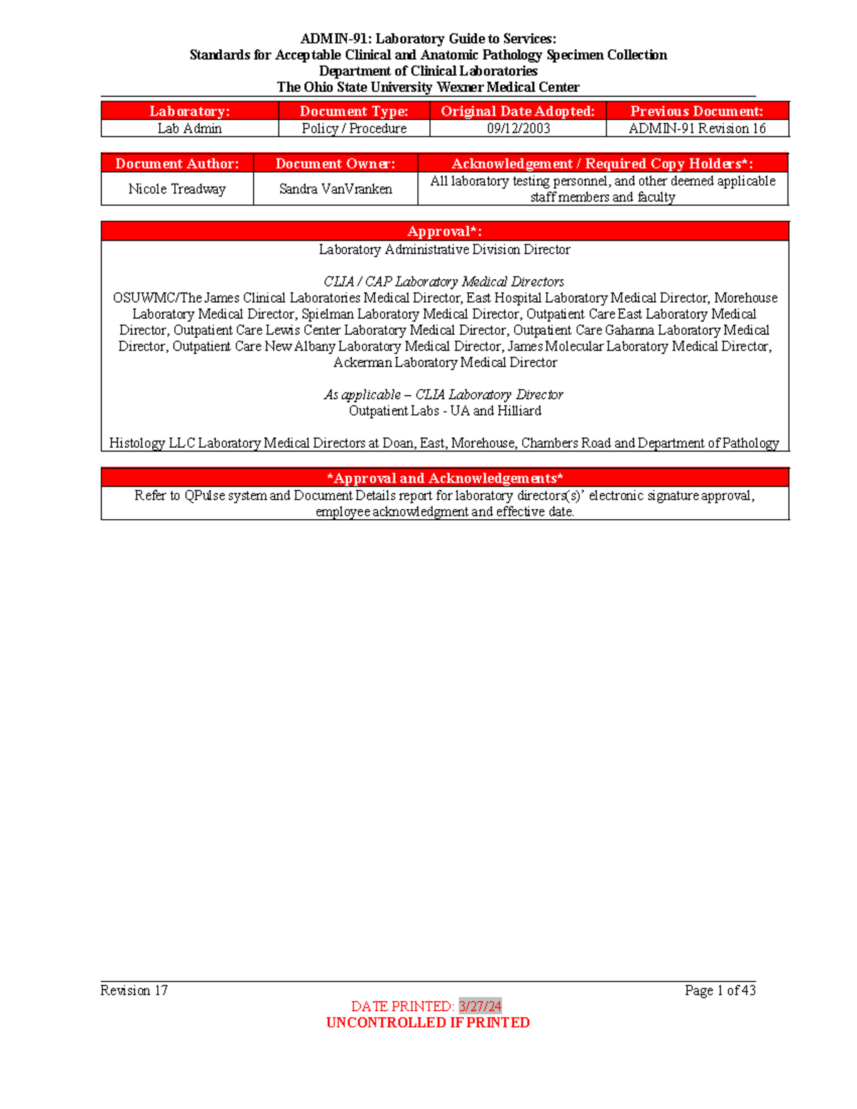 Standards for Acceptable Clinical and Anatomic Pathology Specimen ...