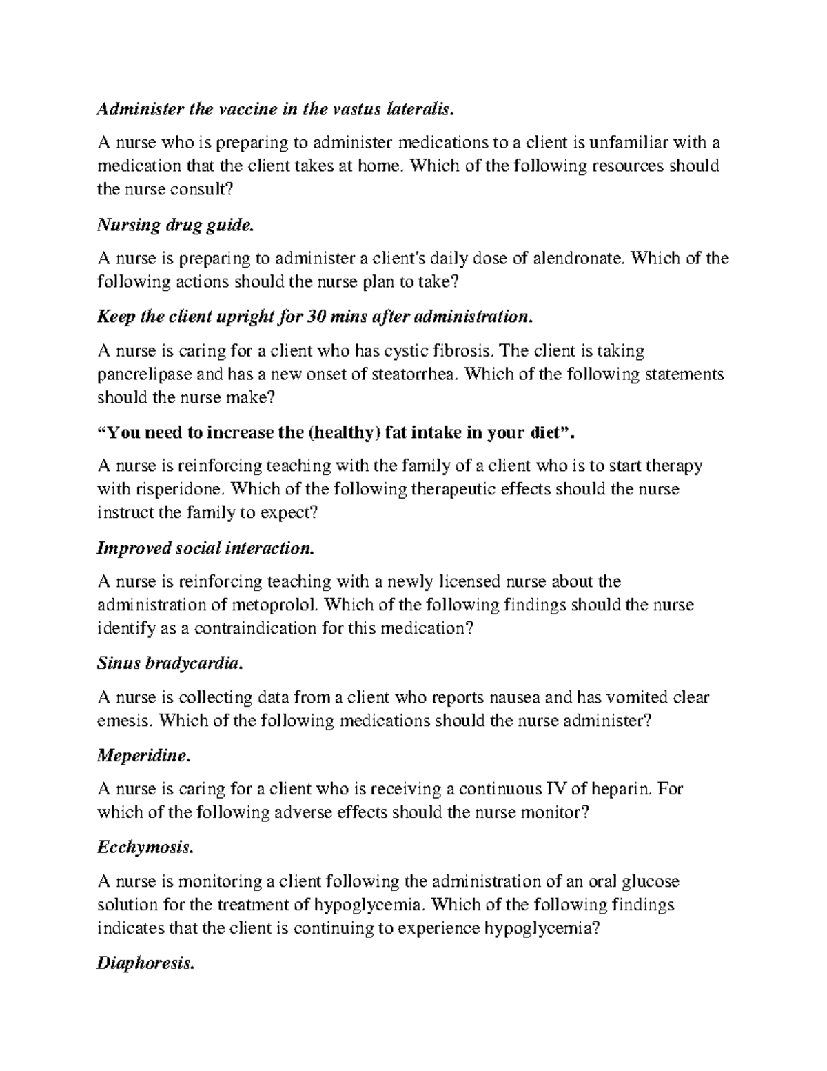 Phram cm 1-4 merged pharmacology cm 1-4 exams-9 - Administer the vaccine in the vastus lateralis ...