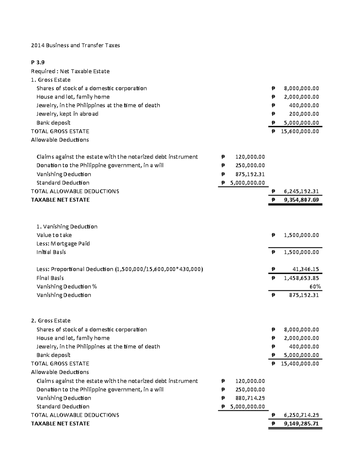 Assignment in BTT - 2014 Business and Transfer Taxes Required : Net ...