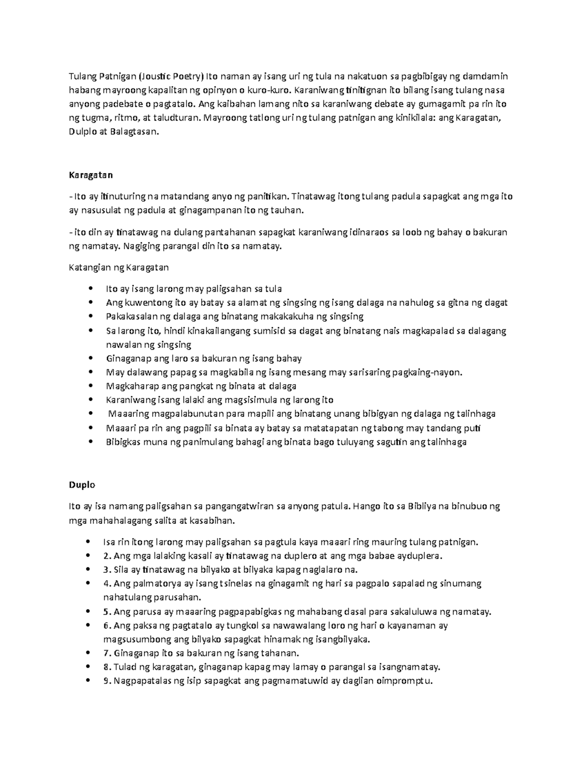 Panitikan: Uri ng Tula - Tulang Patnigan (Joustic Poetry) Ito naman ay ...
