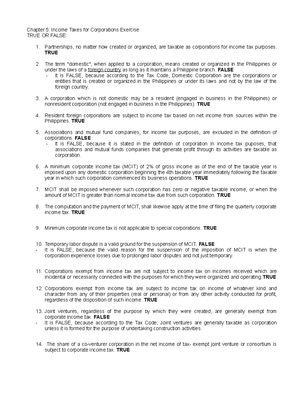 Chapter 5- End Test - It is good for review - Chapter 5: Income Taxes ...