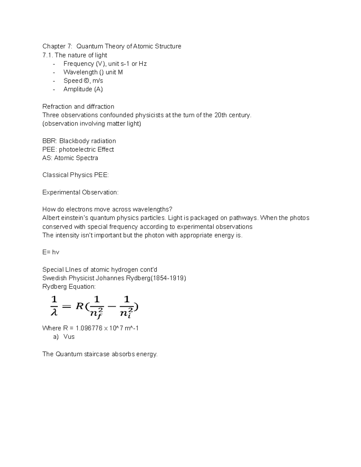 Chapter 7 Quantum Theory of Atomic Structure - Chapter 7: Quantum ...