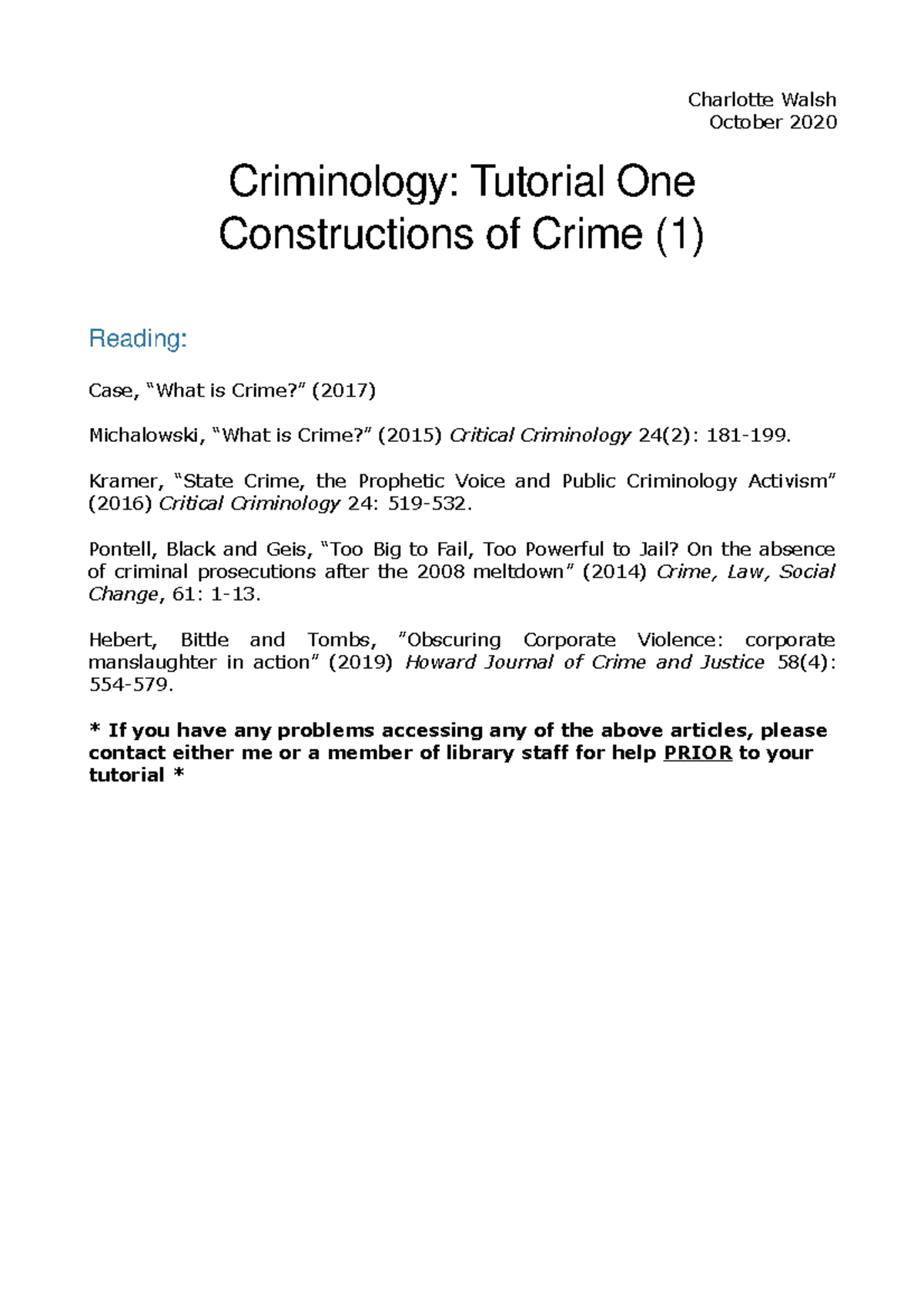Constructions of Crime Tutorial One - Charlotte Walsh October 2020 ...
