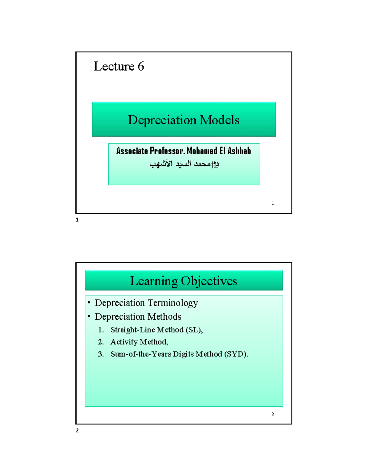 Lecture 6-Depreciation Models-UQU - Depreciation Models Associate Professor. Mohamed El Ashhab ...