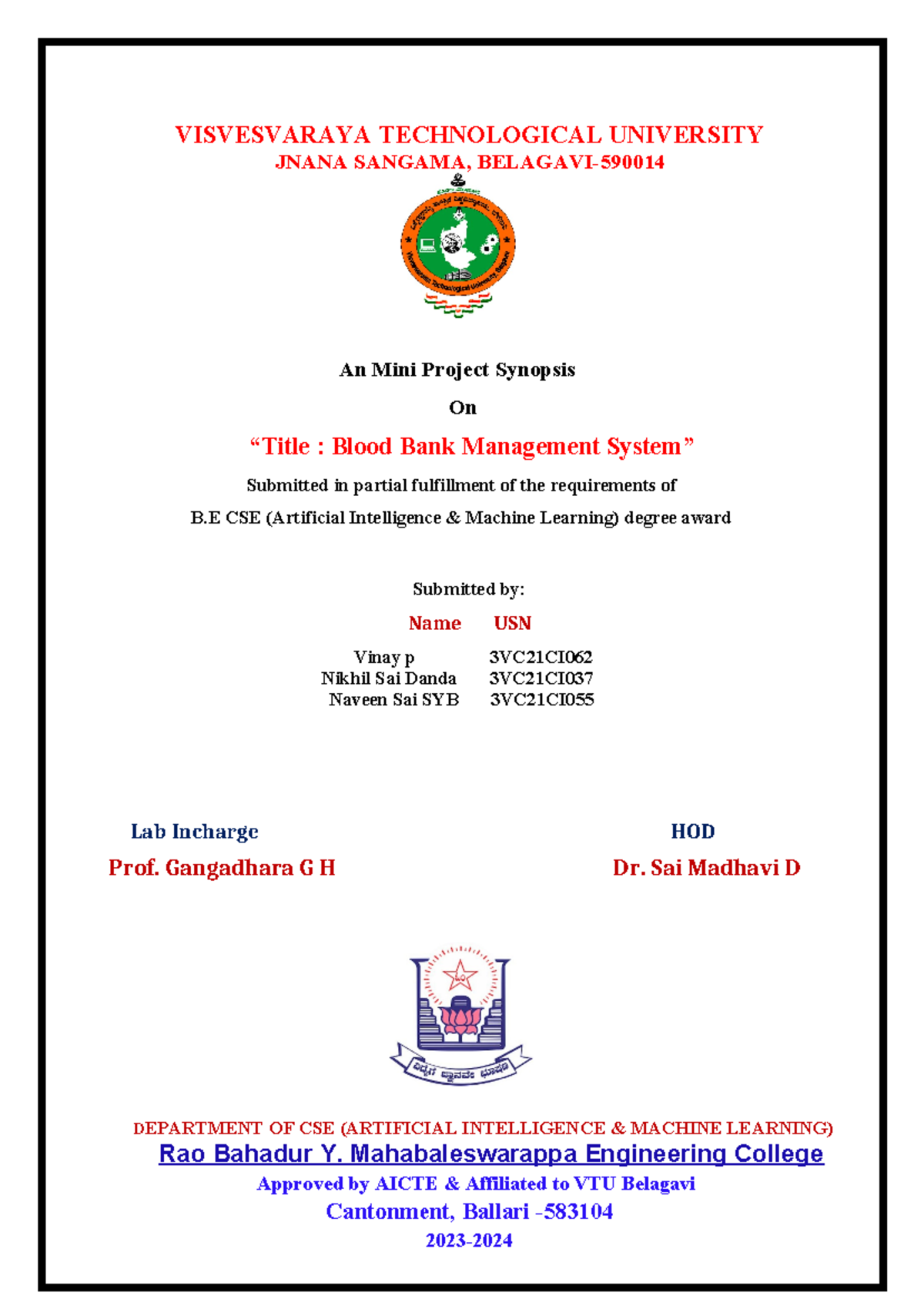 Dbms g1 - please - VISVESVARAYA TECHNOLOGICAL UNIVERSITY JNANA SANGAMA ...