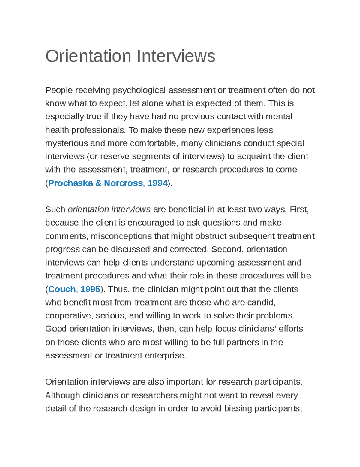 Introduction to clinical psychology 23 - Orientation Interviews People ...