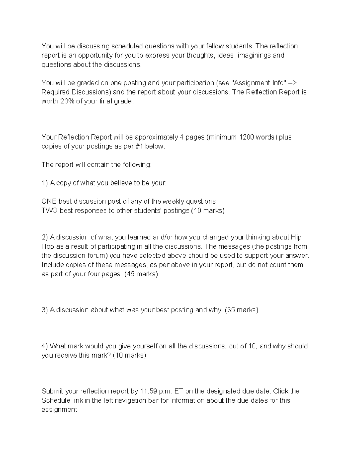 Music Reflection Instructions - You will be discussing scheduled ...