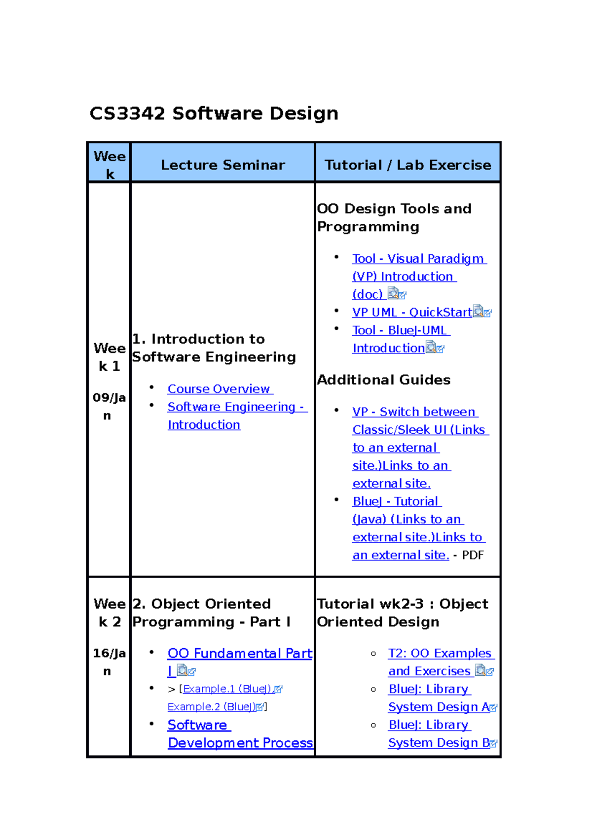 CS3342 Software Design (page) - CS3342 Software Design Wee k Lecture Seminar Tutorial / Lab ...