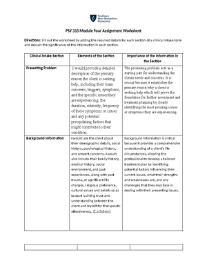 PSY 315 Module Four Assignment Worksheet - PSY 315 Module Four Assignment Worksheet Directions ...