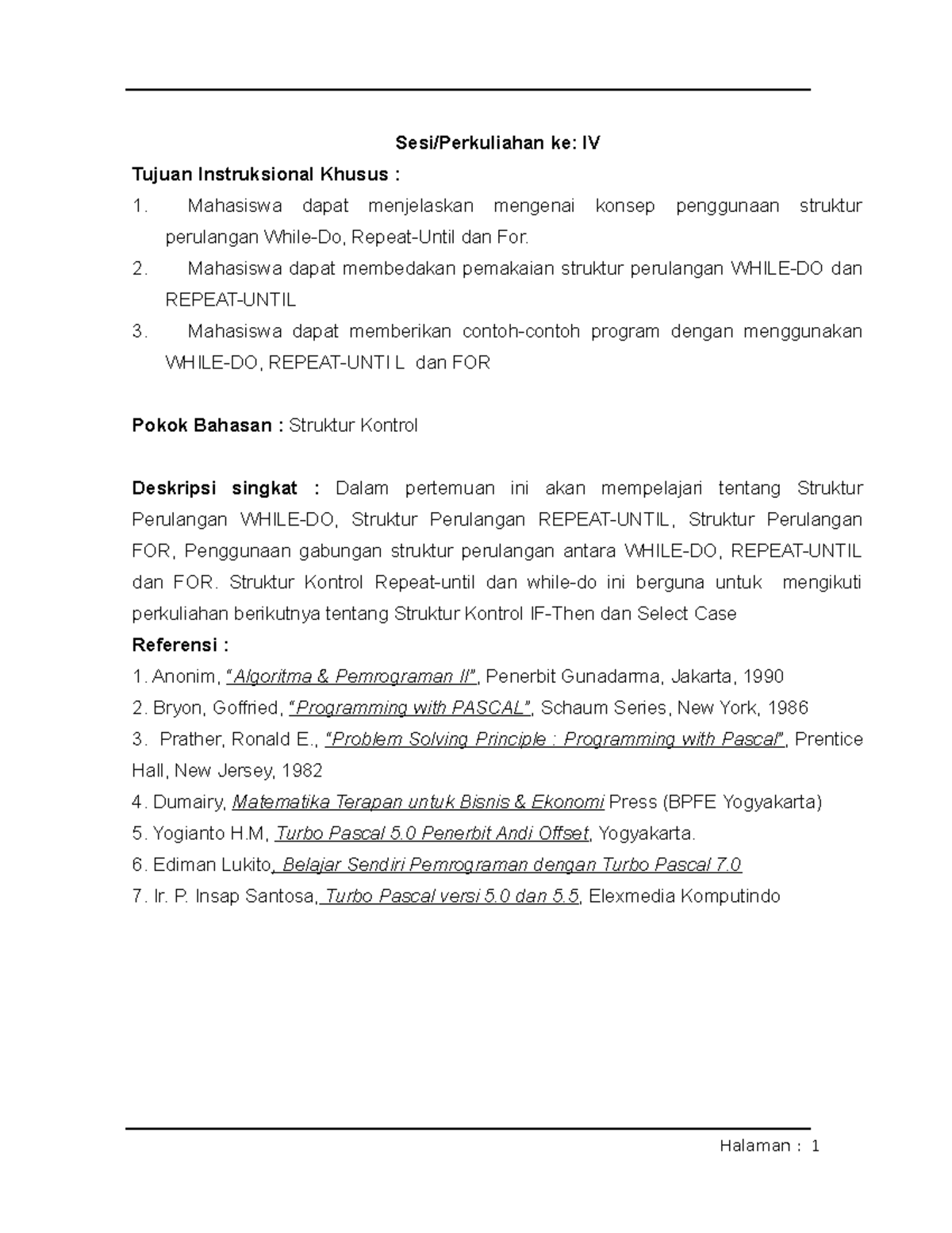 Pertemuan 4 AP2A Vclass Materi - Sesi/Perkuliahan ke: IV Tujuan ...