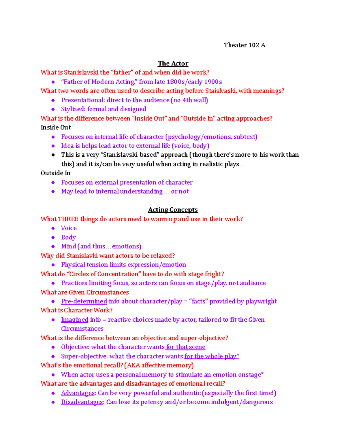 Thea 102 - The Actor Acting Concepts - Theater 102 A The Actor What is ...