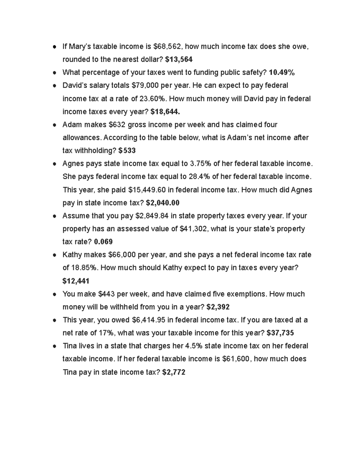 Personal Income and Property Taxes Quiz - If Mary’s taxable income is ...