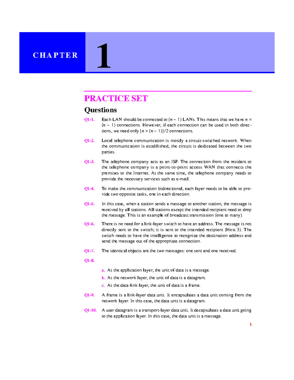 Solutions to Chapter 01 - 1 CHAPTER 1 PRACTICE SET Questions Q1-1. Each ...