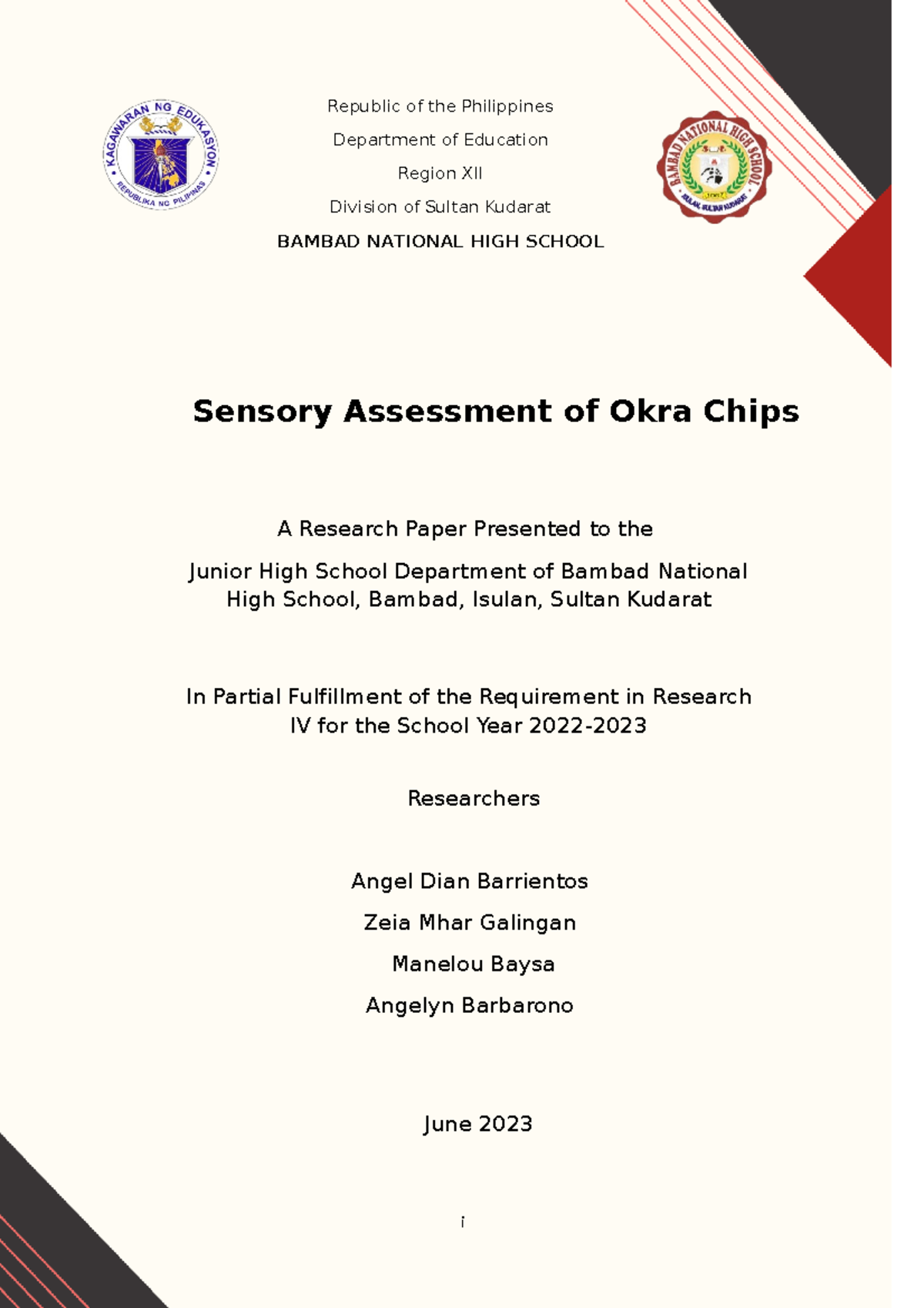 Barrientos Research-4 - i June 2023 Republic of the Philippines ...