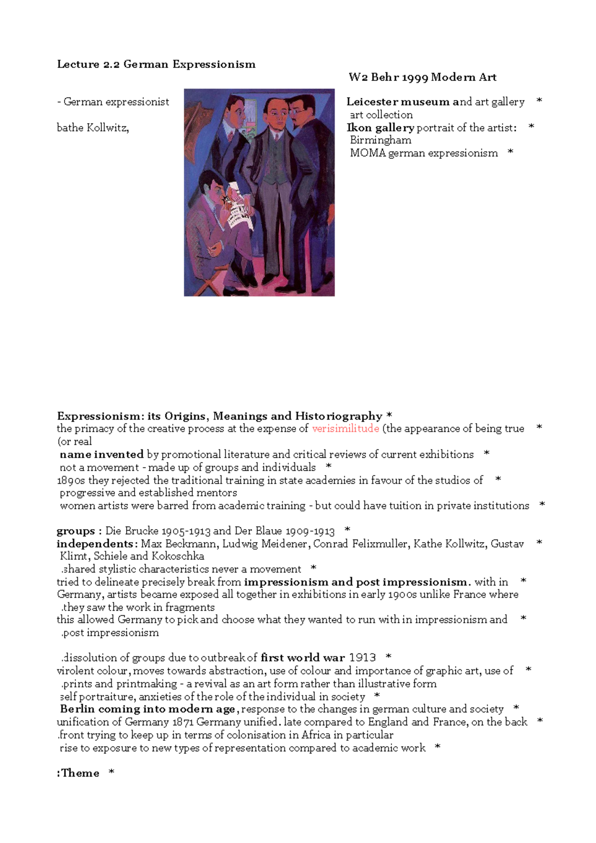 Notes L2.2 German Expressioism - Lecture 2 German Expressionism W2 Behr ...