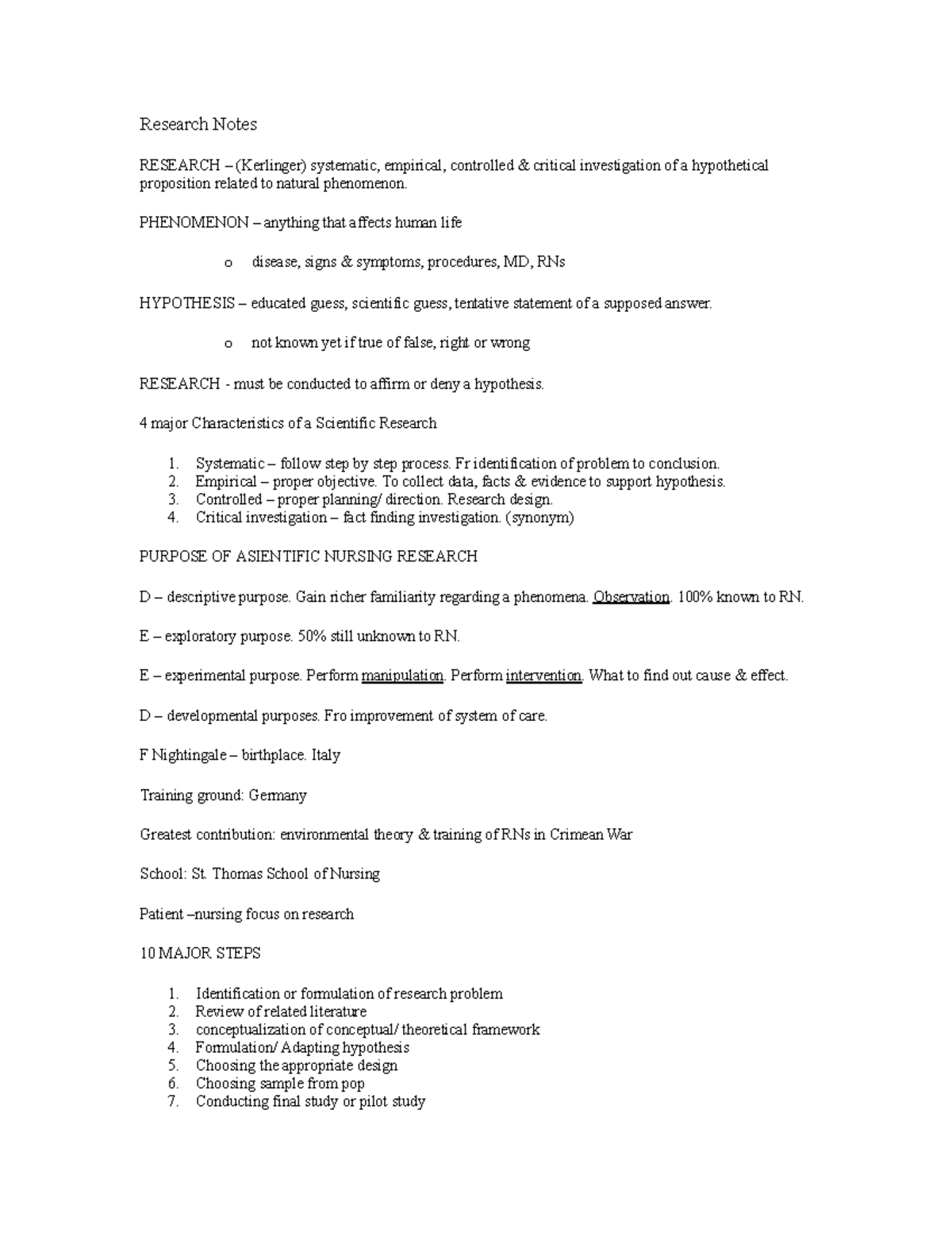 Research-Notes - N/A - Research Notes RESEARCH – (Kerlinger) systematic ...