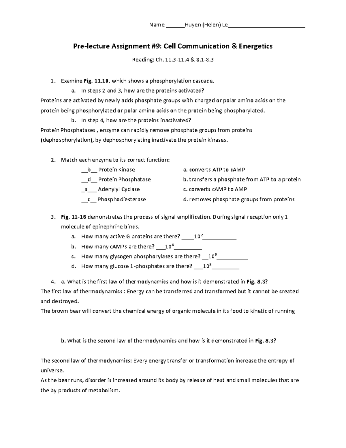 Prelecture Assignment 9 Ch. 11.3-11.4 & 8 - Name Huyen (Helen) Le___________________ Pre-lecture ...