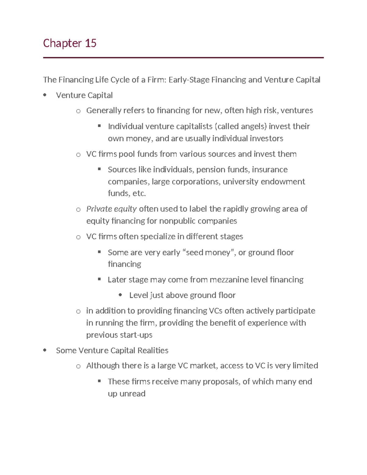 Chapter 15 - notes - Chapter 15 The Financing Life Cycle of a Firm ...