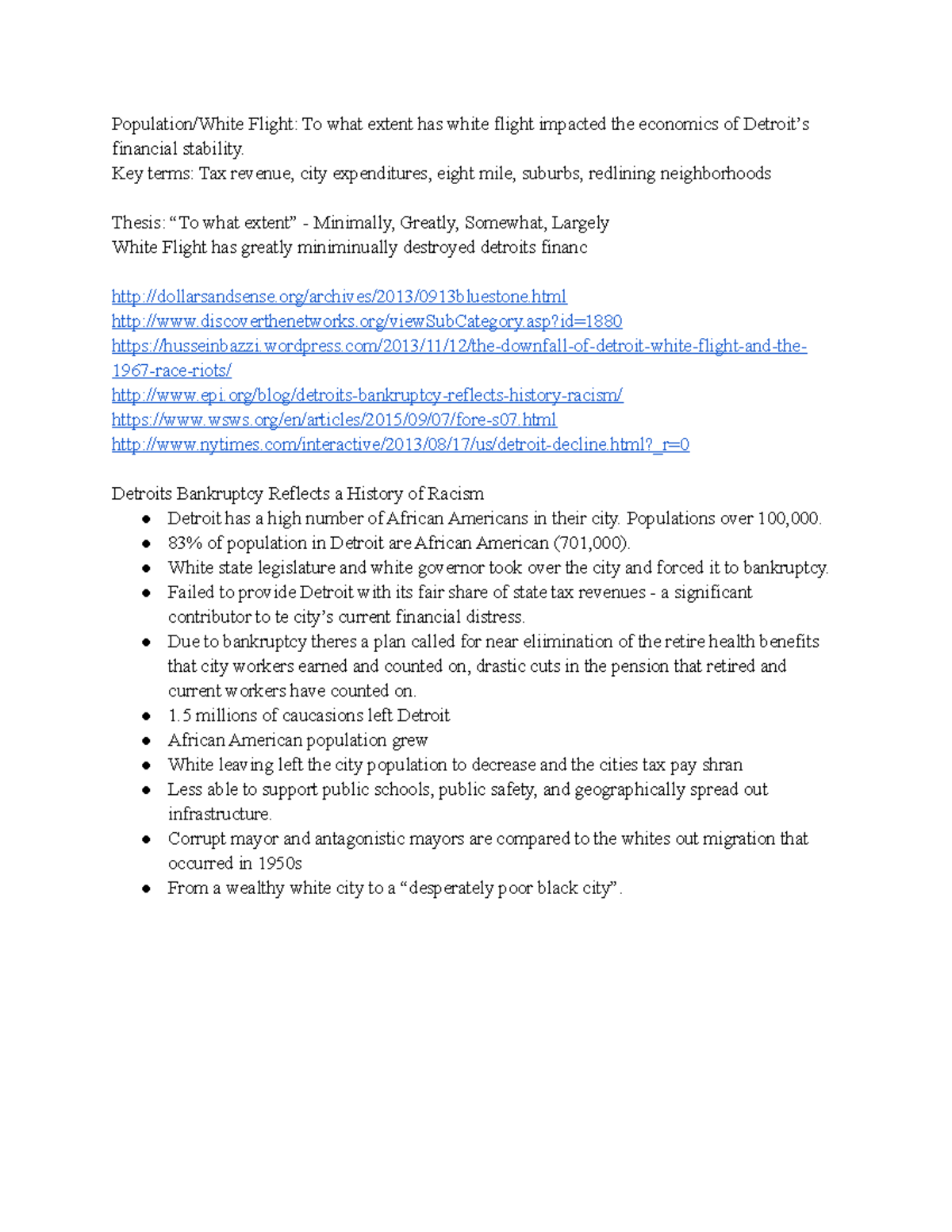 My detroit paper notes - Population/White Flight: To what extent has ...