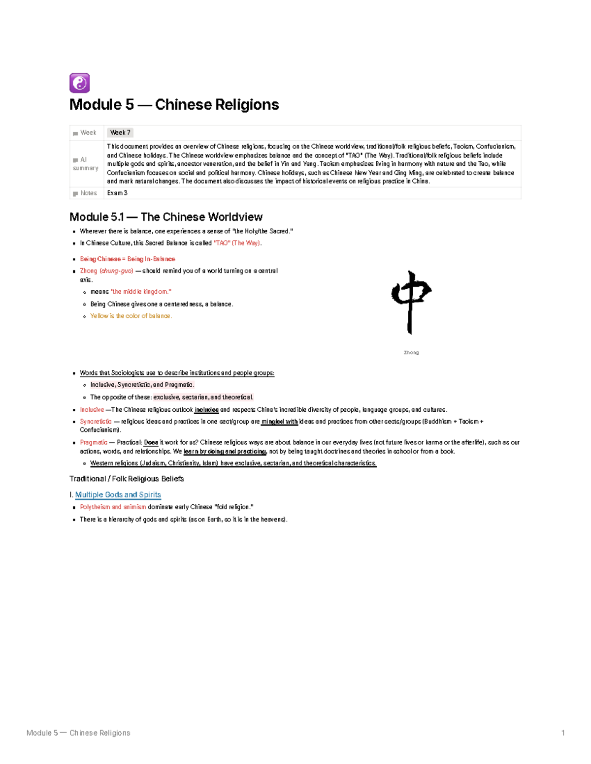 Module 5 - Chinese Religions - ☯ Module 5 — Chinese Religions Week Week ...