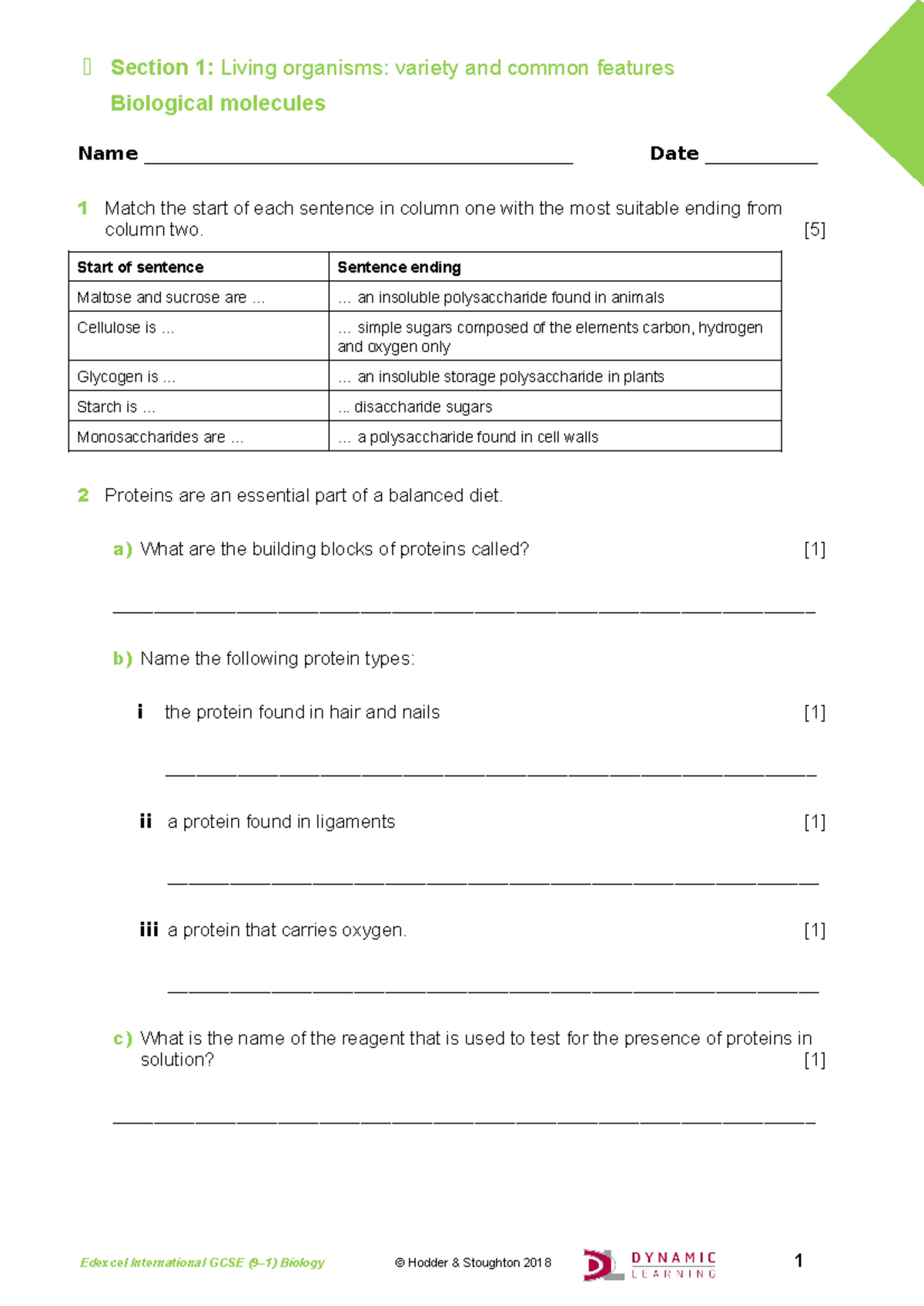Worksheet-Biological-molecules - Biological molecules Name - Studocu