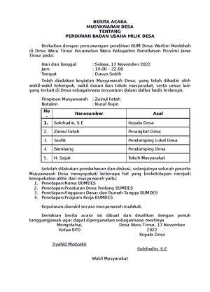 2 Anggaran Dasar - latihan - ANGGARAN DASAR BUM DESA WARTIM MASLAHAH WARU TIMUR MUKADIMAH Dengan ...