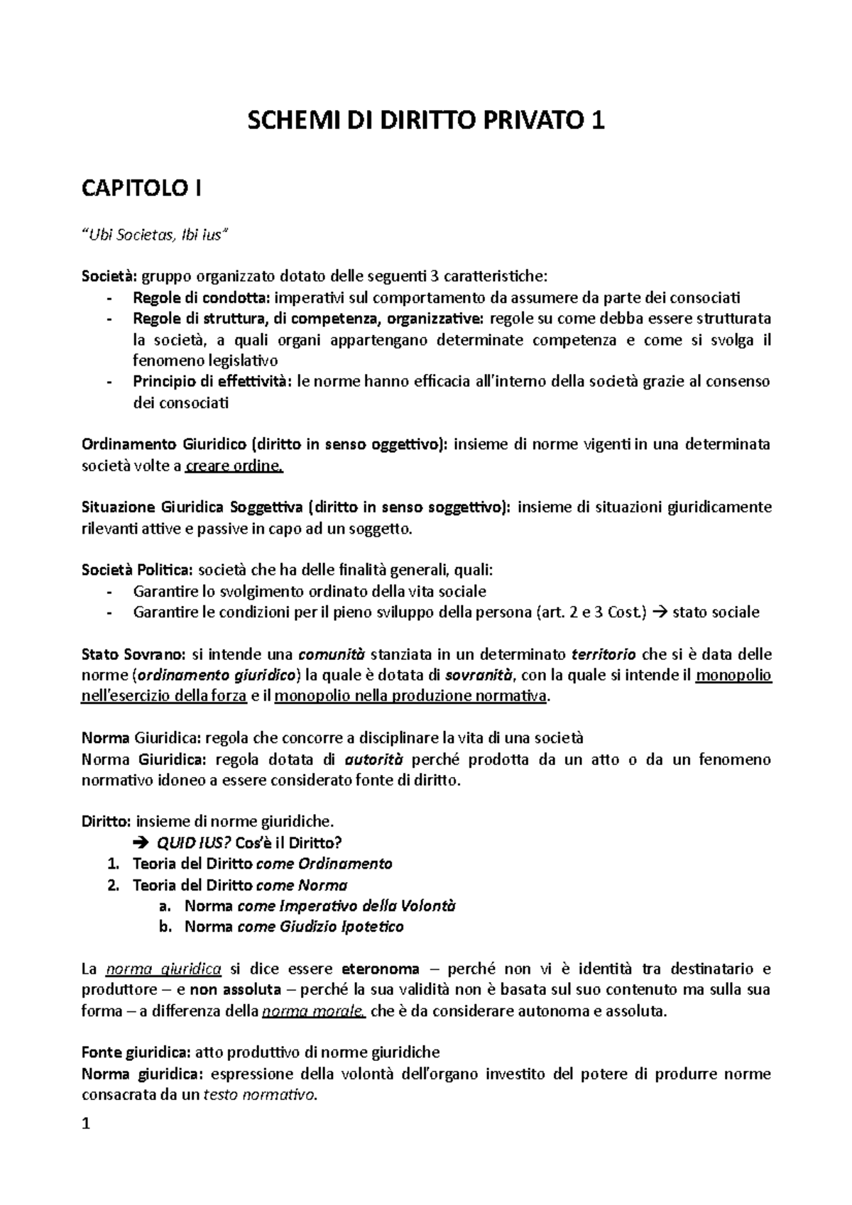 Schemi DI Diritto Privato 1 - SCHEMI DI DIRITTO PRIVATO 1 CAPITOLO I ...