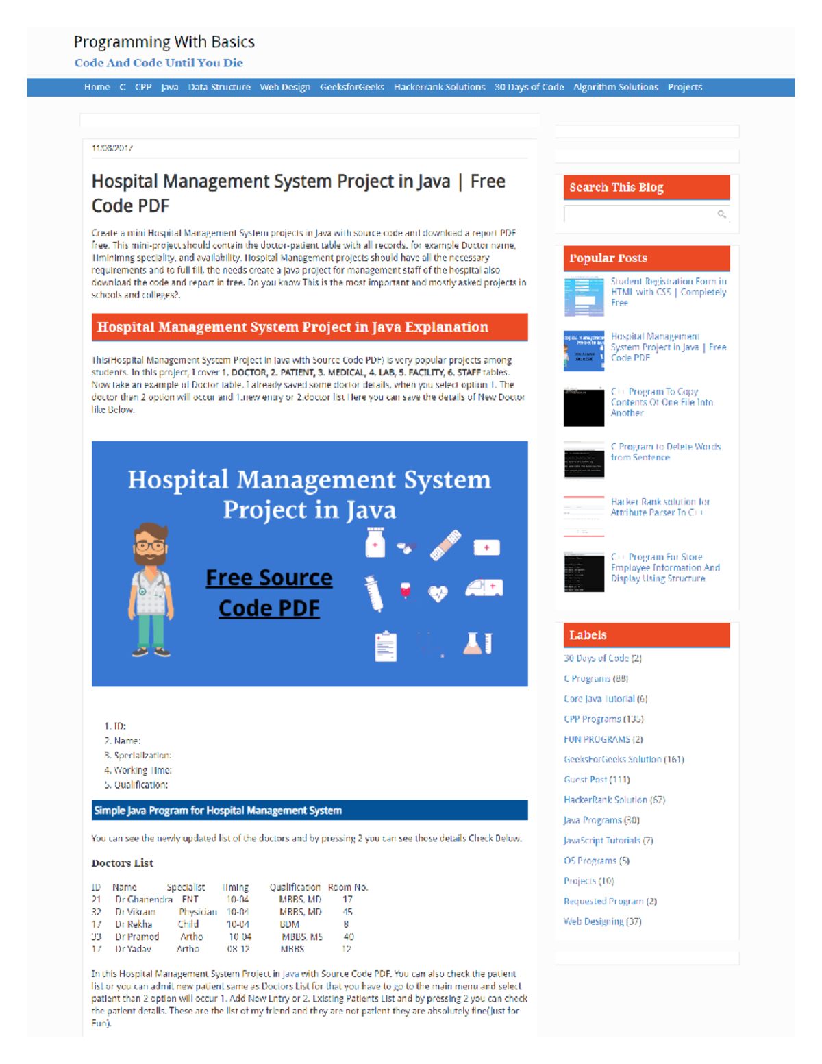 Hospital Management System Project in HTML - computer organization ...