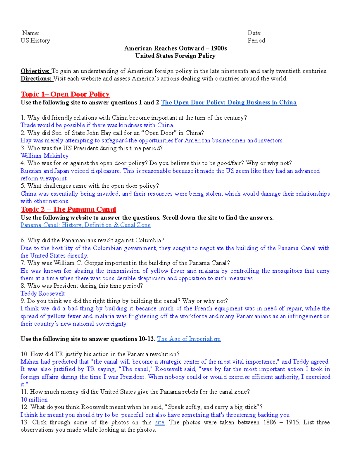 American Imperialism Webquest - Name: Date: US History Period American ...