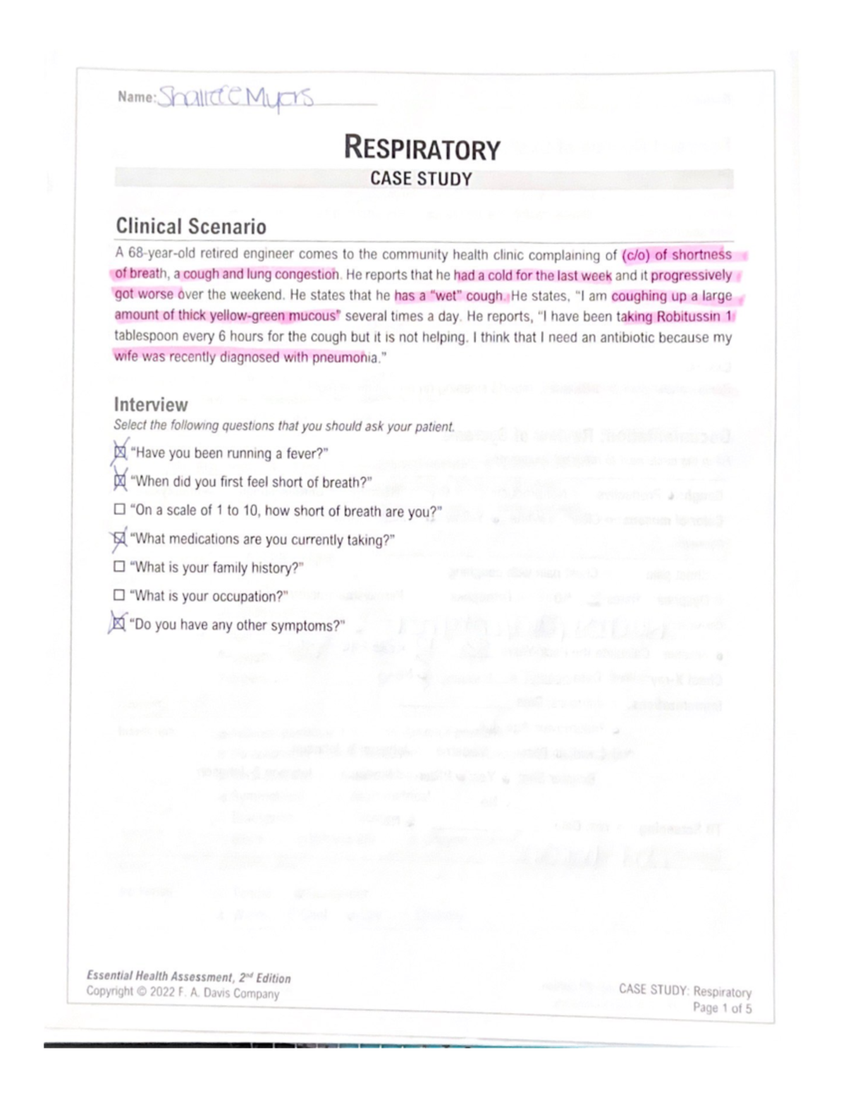 Respiratory Case Study - NUR 337 - Studocu