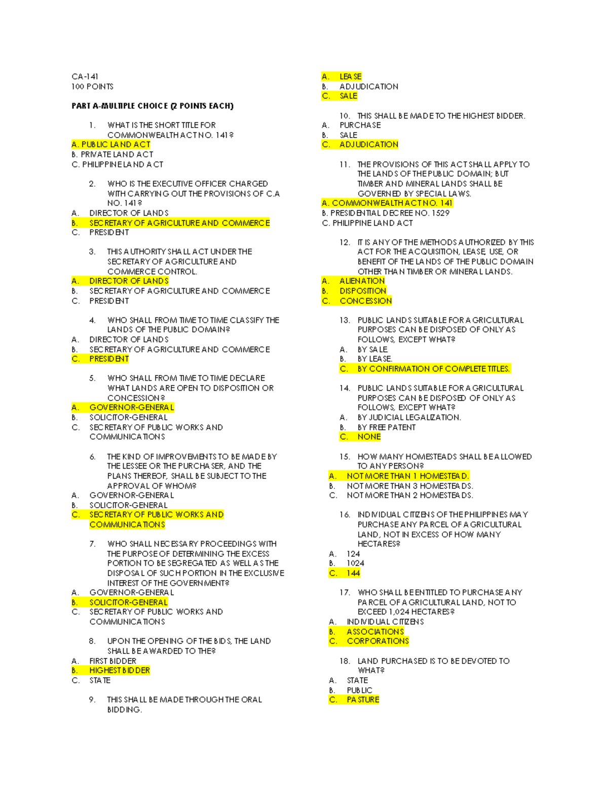 CA-141- Questions and Answers - CA- 100 POINTS PART A-MULTIPLE CHOICE ...