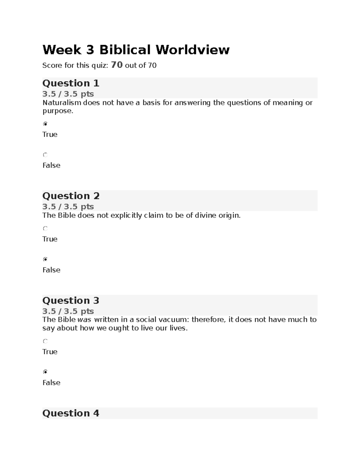 Week 3 Biblical Worldview - Week 3 Biblical Worldview Score for this ...