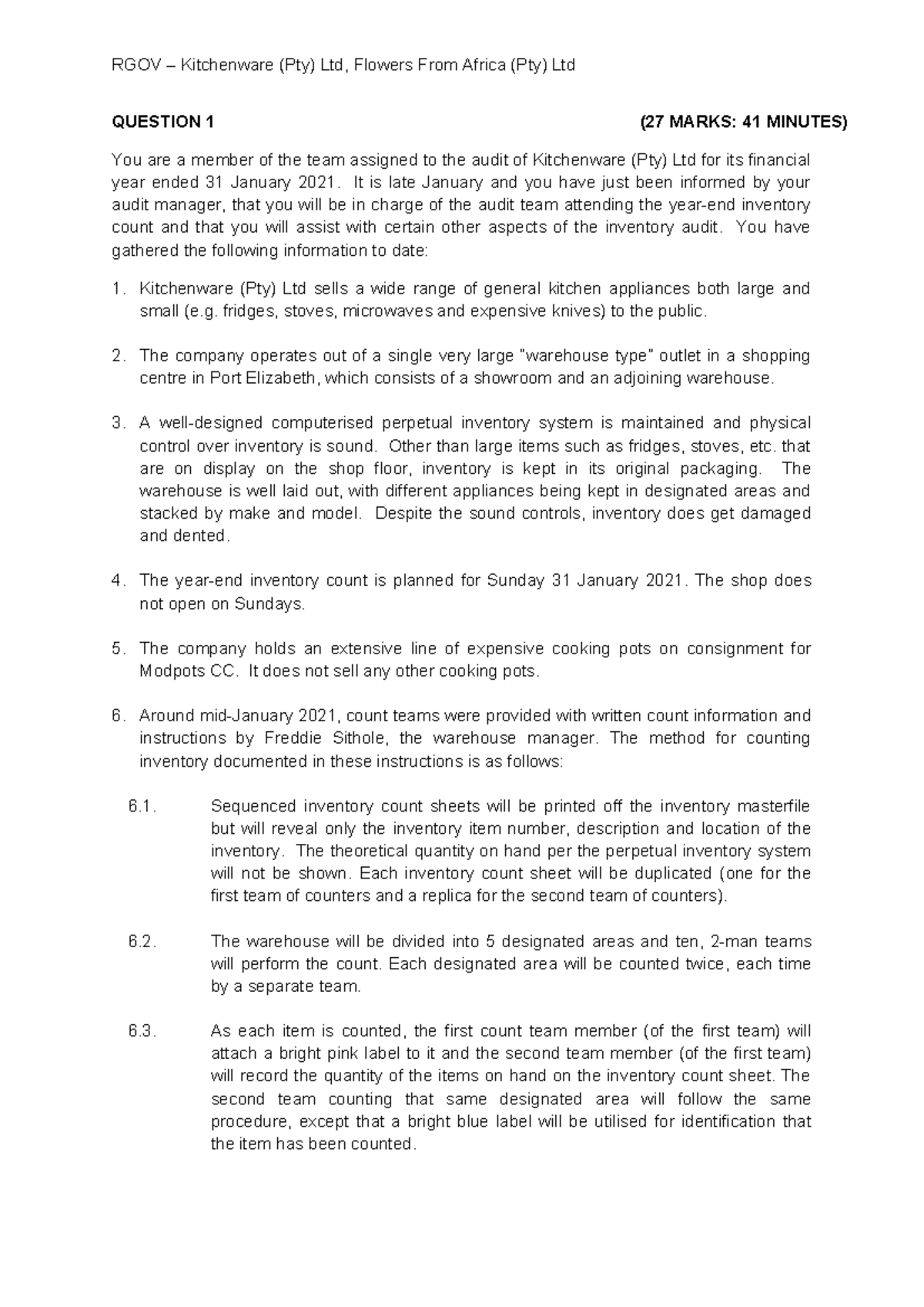 RGOV 302 Questions - CH 12 ( Auditing Notes) - QUESTION 1 (27 MARKS: 41 ...