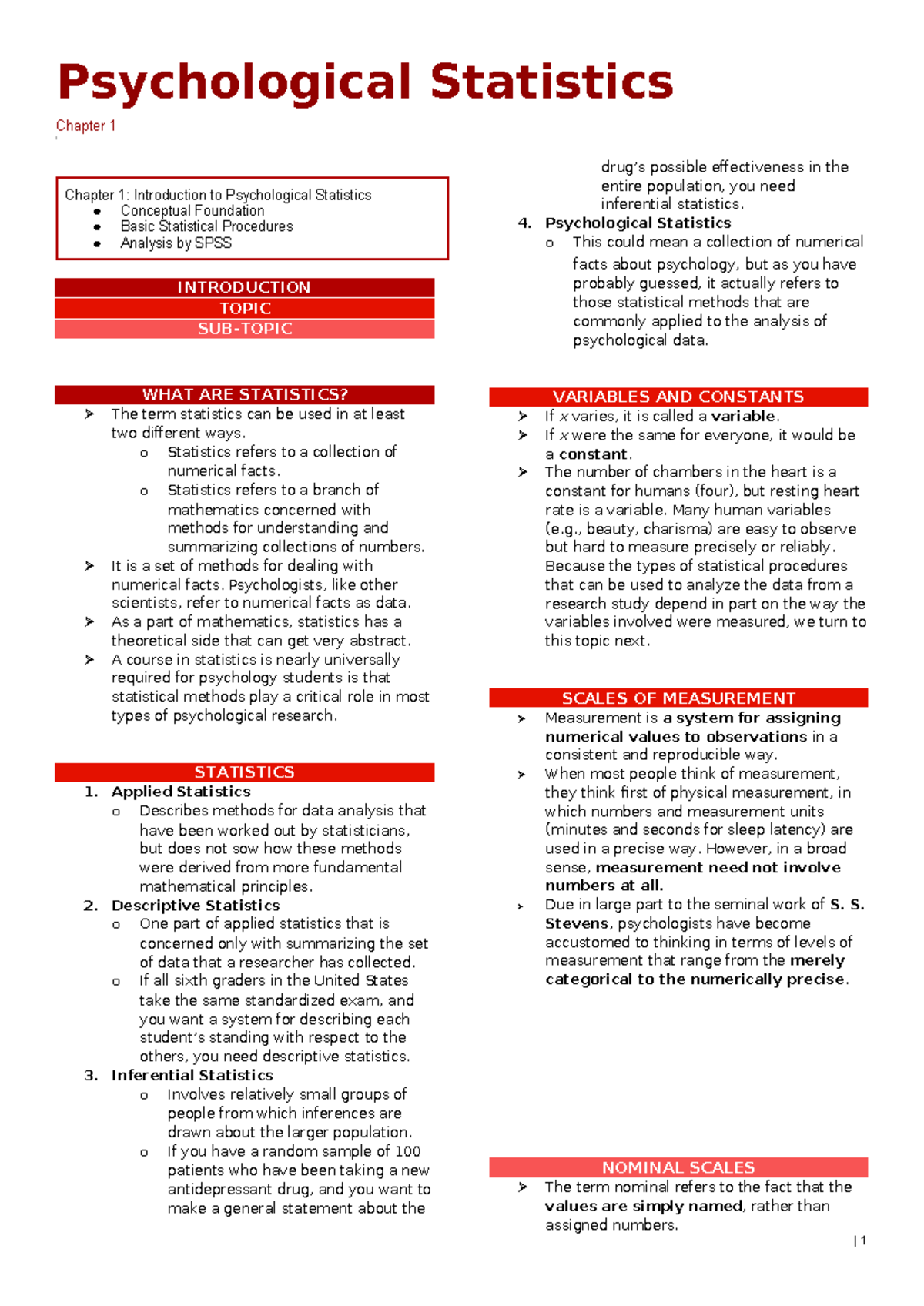 Psychological Stats Ch 1 - Psychological Statistics Chapter 1 Chapter 1 ...