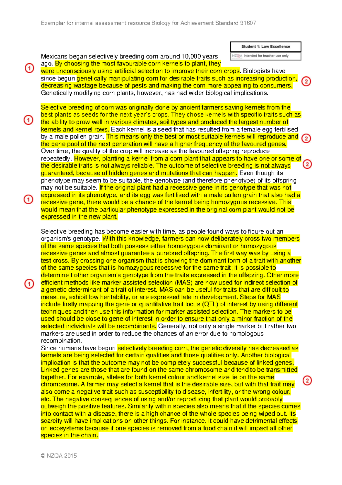 91607 Exemplar Low Excellence - Exemplar for internal assessment ...