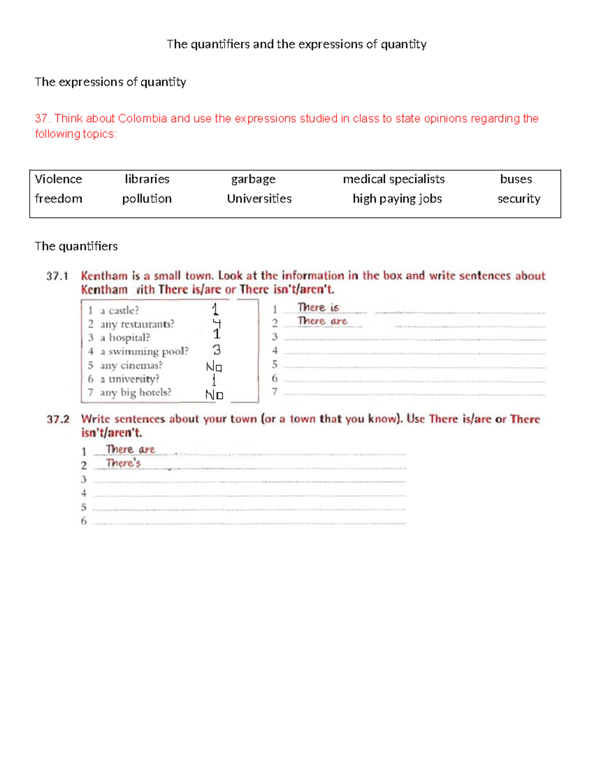 Quantifiers and expressions of quantity worksheet 1 - The quantifiers ...