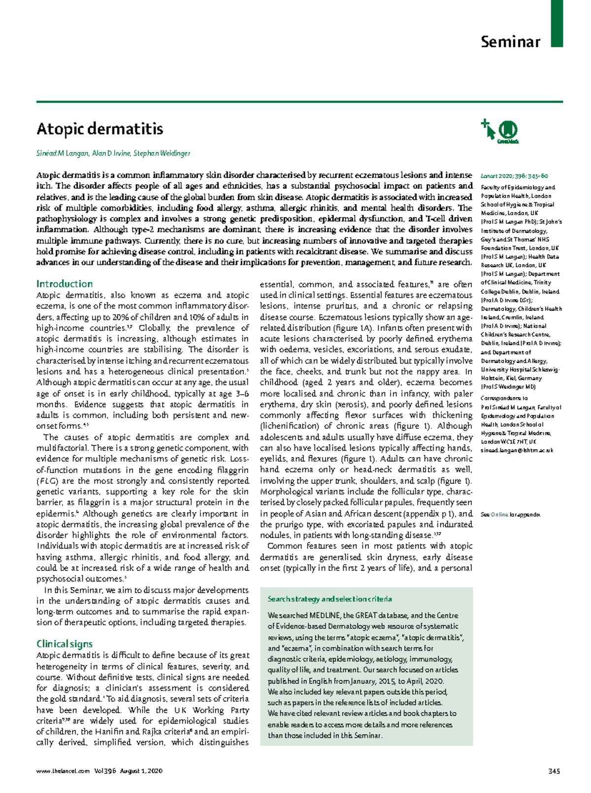 DA Lancet - .... - Atopic dermatitis Sinéad M Langan, Alan D Irvine ...