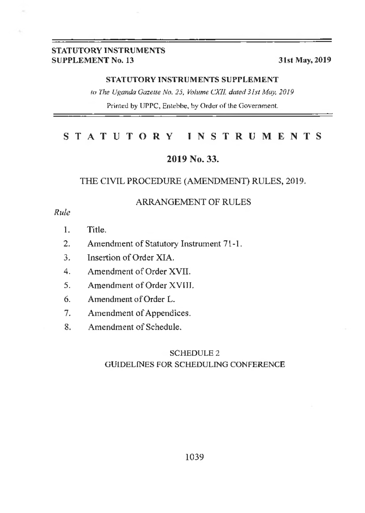 Civil Procedure( Ammendment) Rules 2019 - STATUTORY INSTRUMENTS ...