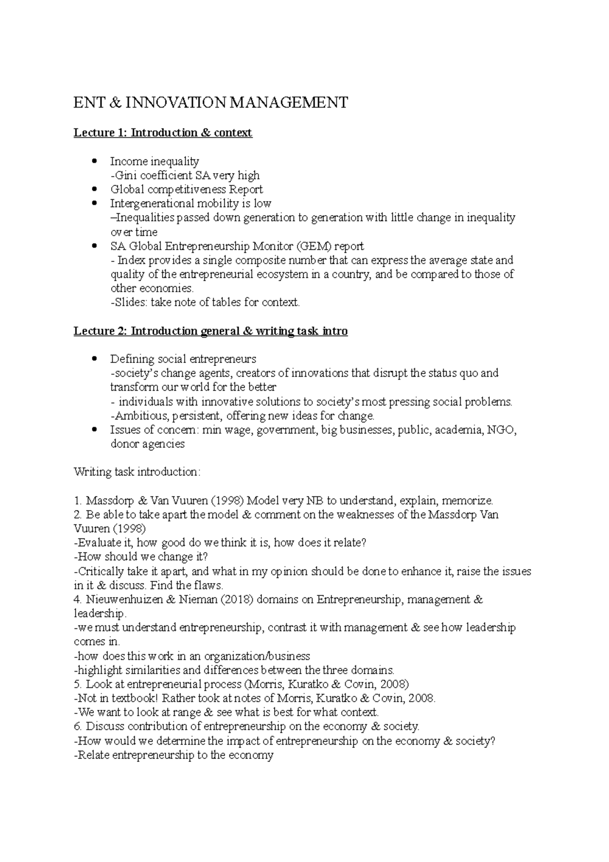 ENT FULL - Notes for entrepreneurship, summaries - ENT & INNOVATION ...